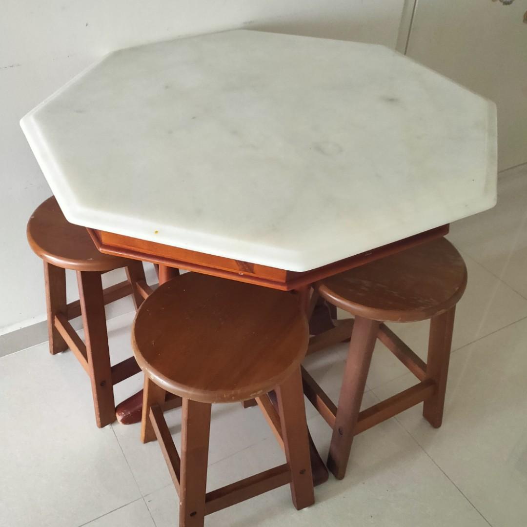 Kopitiam table set (Marble top), Furniture & Home Living, Furniture ...