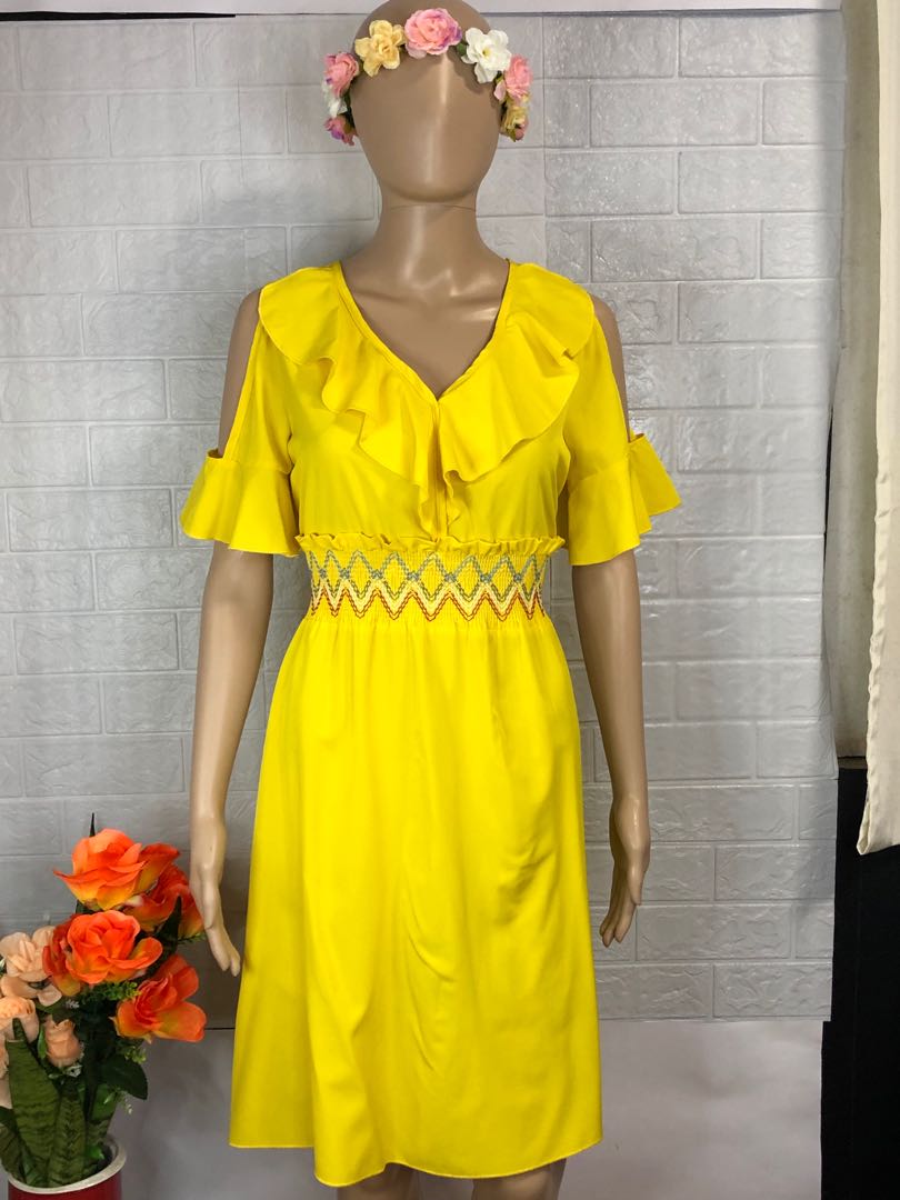 BRIGHT YELLOW BOHO STYLE MIDI DRESS, Women's Fashion, Dresses & Sets ...