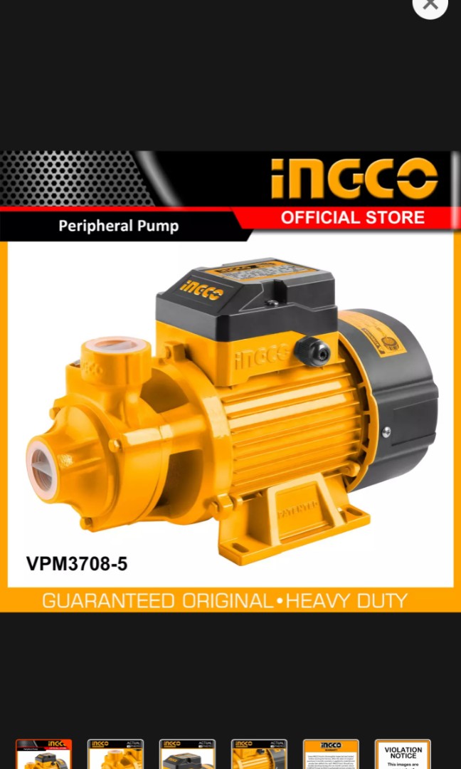 INGCO .5HP PERIPHERAL WATER BOOSTER PUMP, Commercial & Industrial ...