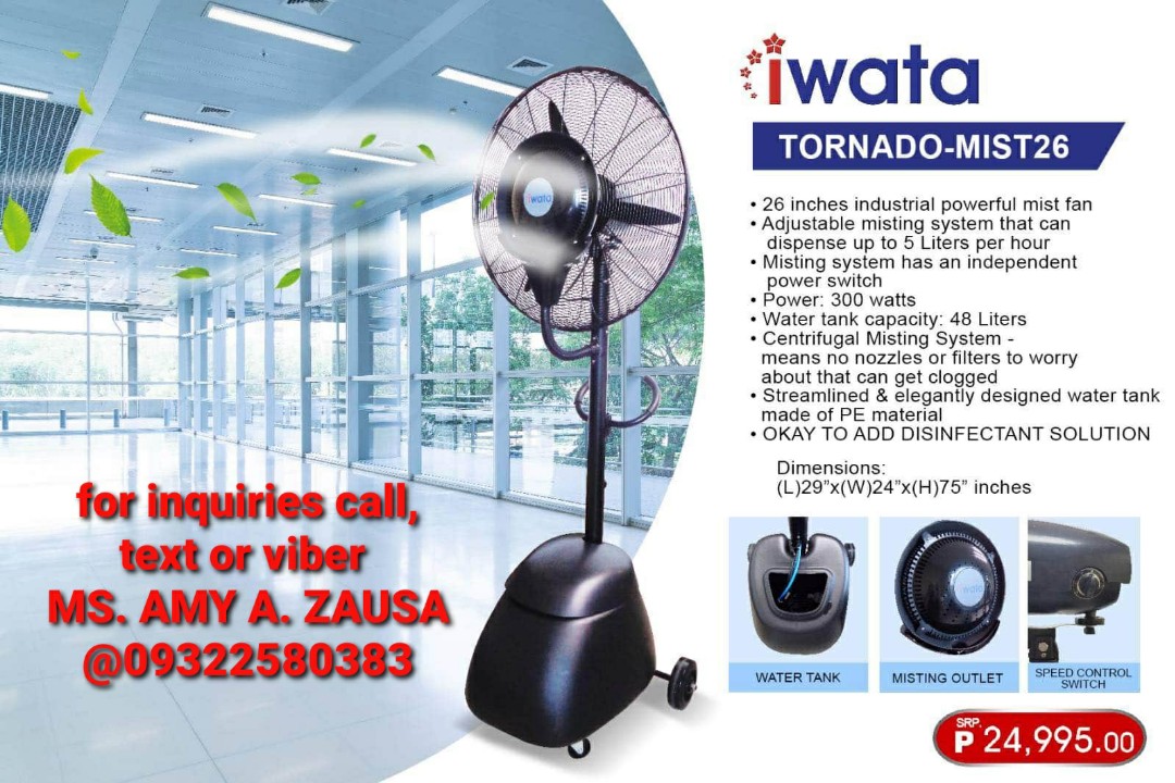 ‼️IWATA INDUSTRIAL MIST FAN‼️ TORNADO-MIST26‼️, Furniture & Home Living ...