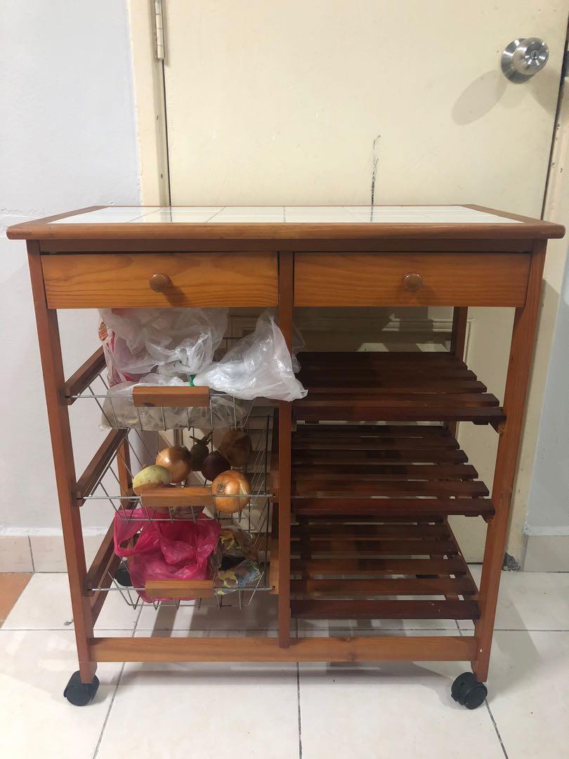 Rak troli kayu meja dapur wood trolley, Furniture & Home Living ...