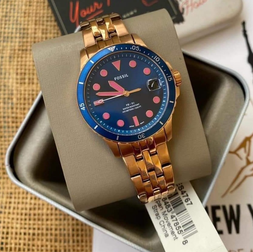 Fossil FB-01 Three-Hand Date Rose Gold-Tone Stainless Steel Watch ...