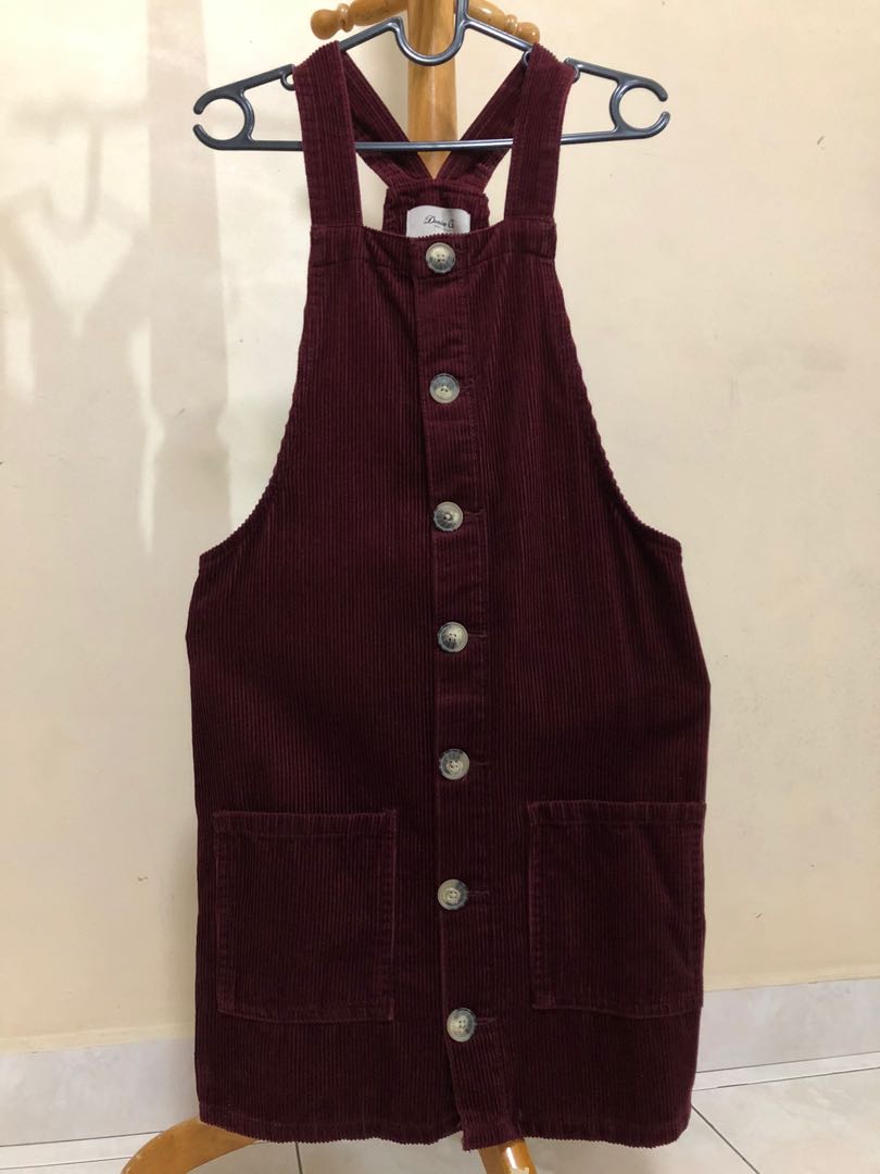 PRIMARK Velvet Corduroy Overall (Maroon), Women's Fashion, Dresses ...