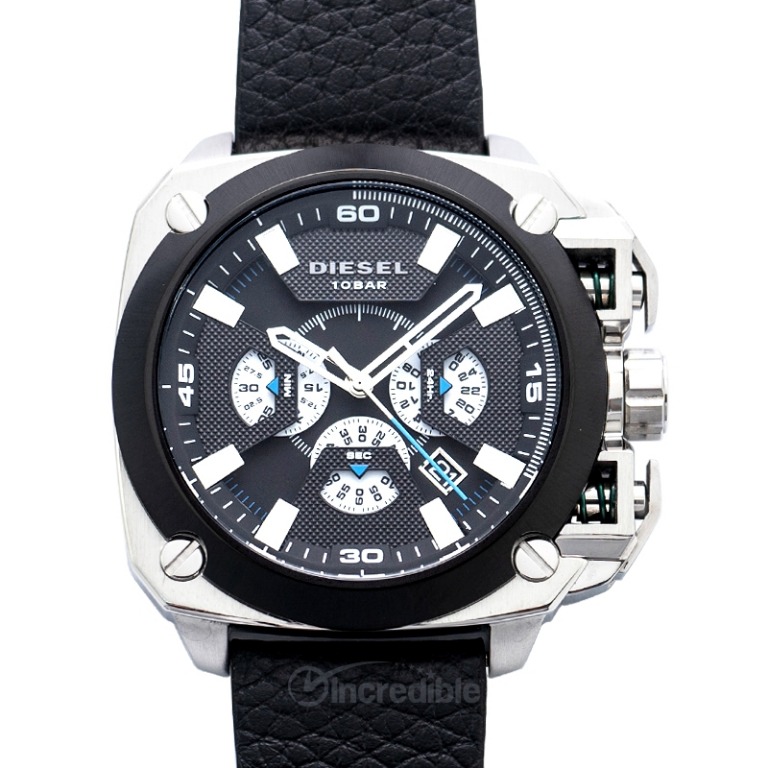 [NEW] Diesel Bamf Black Leather and Silver Stainless Steel Watch DZ7345 ...