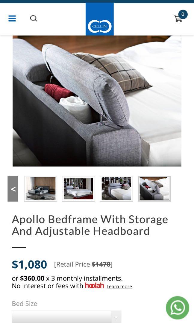 Cellini Apollo bedframe with storage and adjustable headrest, Furniture ...