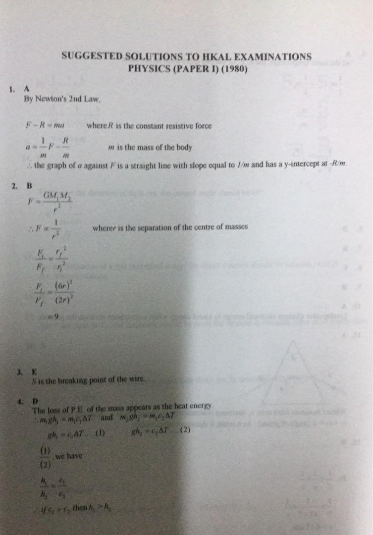 HKAL Physics past paper solution (1980-1989), 興趣及遊戲, 書本 & 文具, 教科書 ...