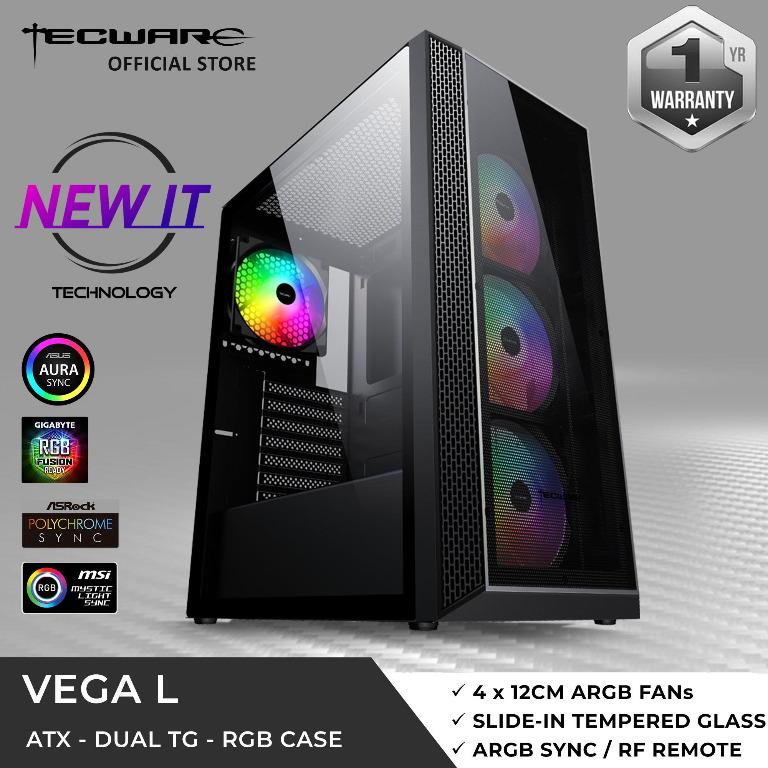 Tecware Vega L TG ATX Case, w/ 4 x ORBIS F1 ARGB Fans, Front and Side ...