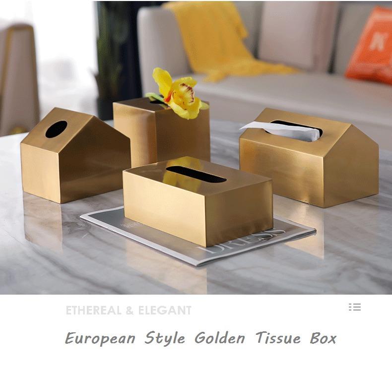 Golden Metal Decorative Serving Tissue Box North Europe Style Victorian ...