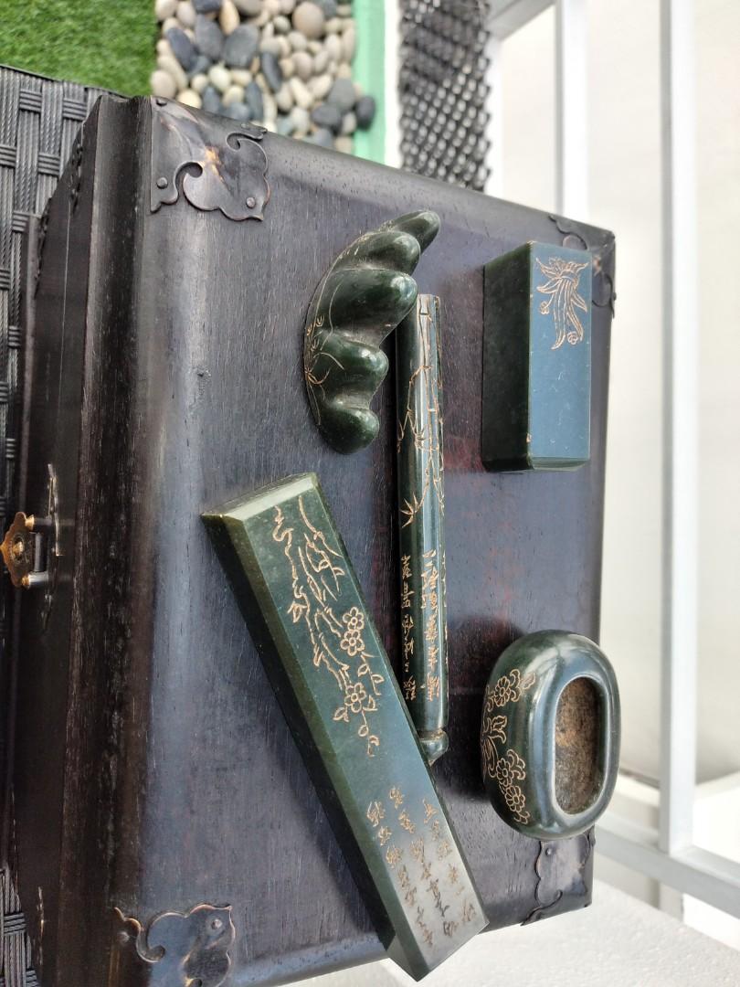 Old Chinese Jasper Jade Calligraphy Writing Brush Box, Women's Fashion ...