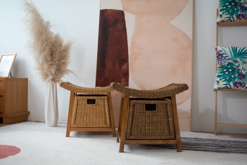 Rattan Wicker Storage Stool, Furniture & Home Living, Furniture, Chairs ...