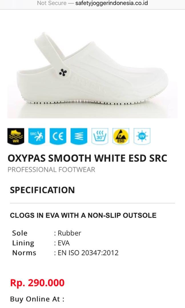 Safety Oxypas white man sandal bukan crocs anti slip, Fesyen Pria ...