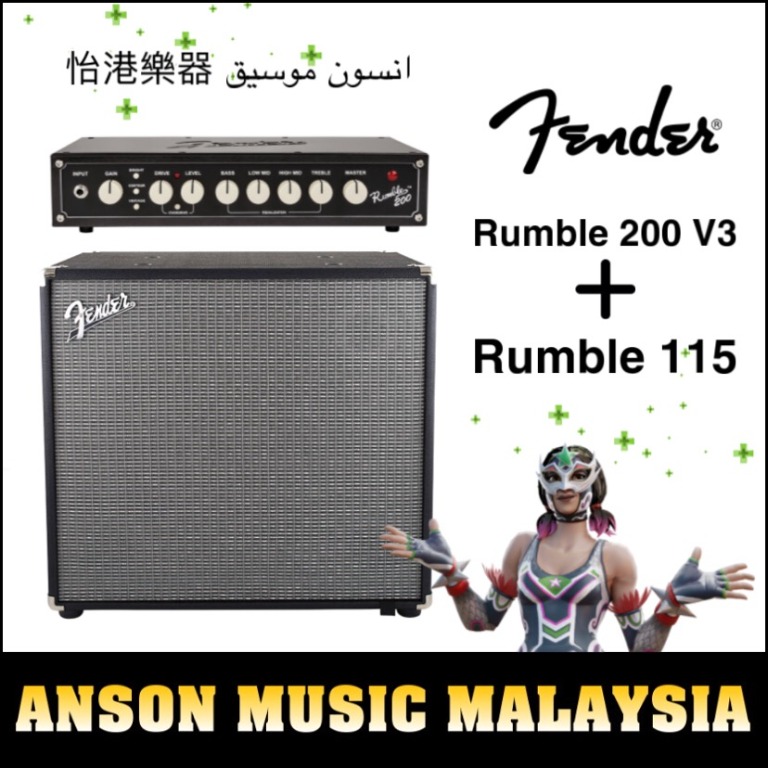 Fender Rumble 200 V3 Bass Amplifier Head & Fender Rumble 115 1x15 Bass ...