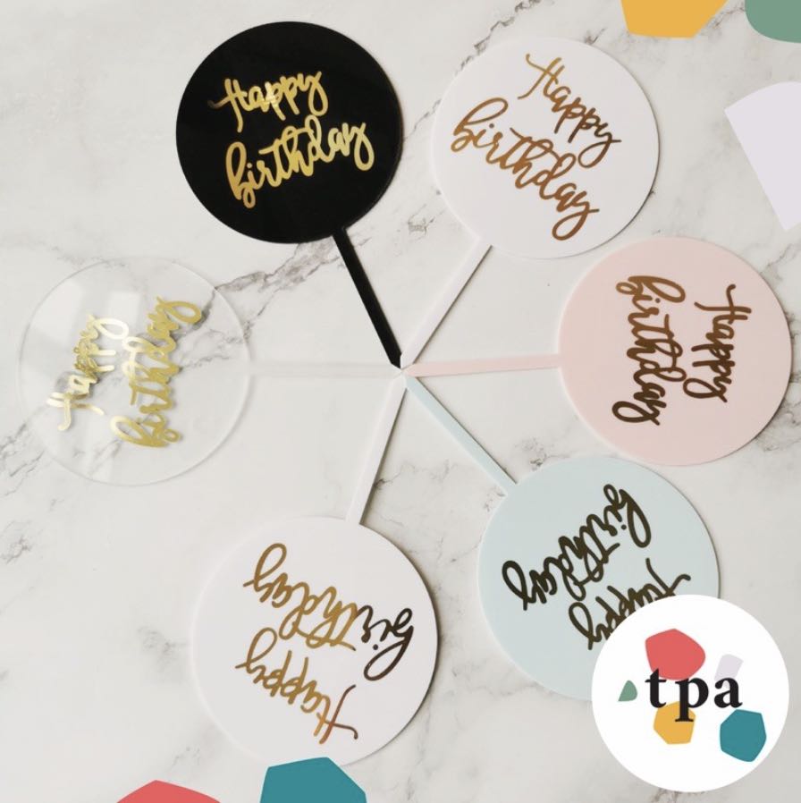 Happy Birthday Round Cake Topper, Design & Craft, Others on Carousell