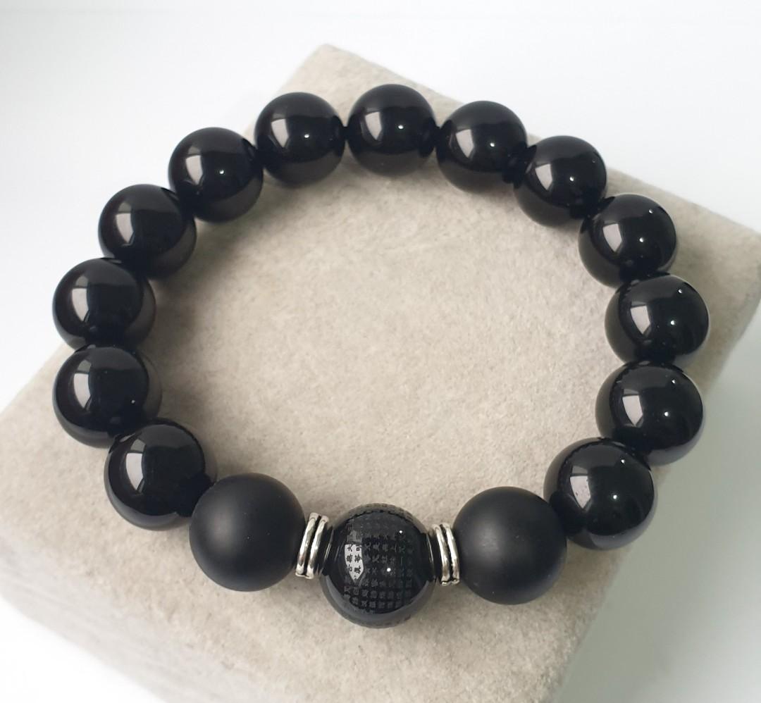 [294] Black Obsidian Paramita Heart Sutra with Onyx Crystal Bracelet ...