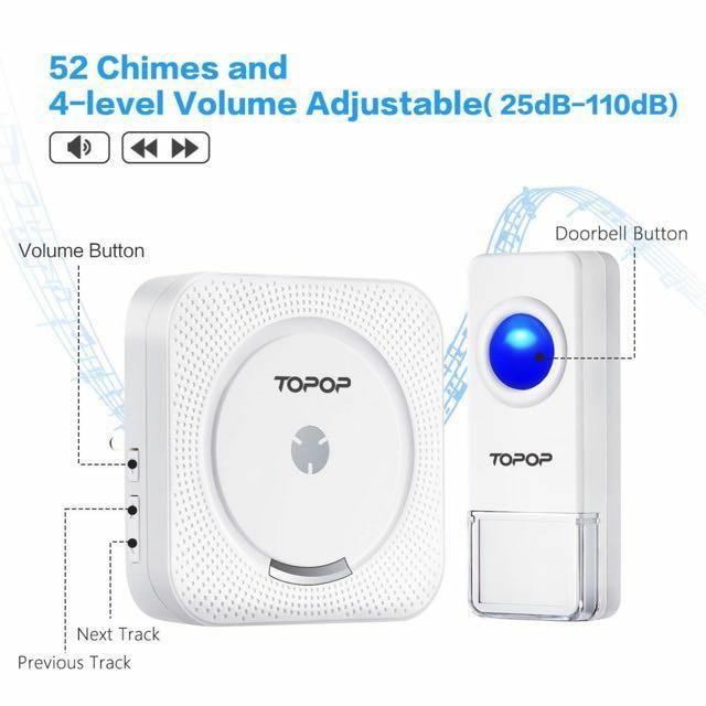 Branded TOPOP Wireless Doorbell, Topop Cordless Wireless Doorbell Chime ...