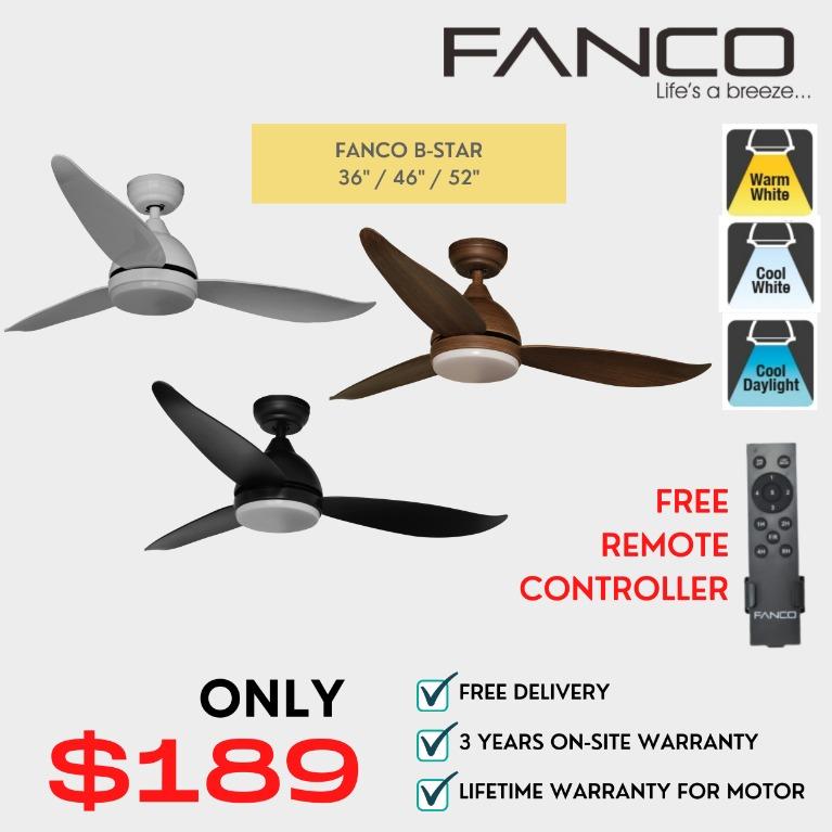 Fanco B-Star DC Motor Ceiling Fan, Furniture & Home Living, Lighting ...