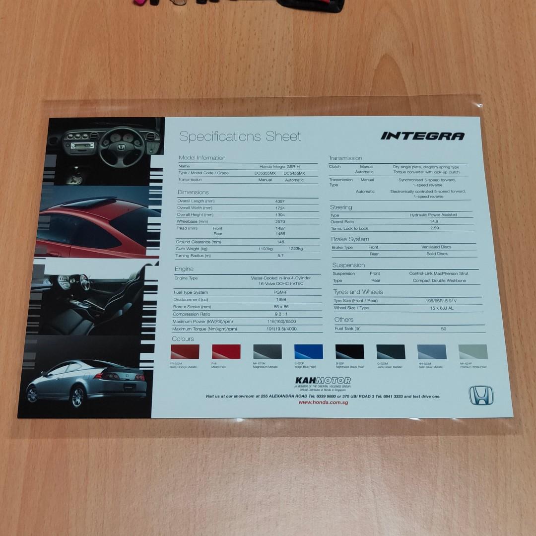 HONDA INTEGRA GSR-H A4 SPECS SHEET POSTER (2004), Hobbies & Toys ...