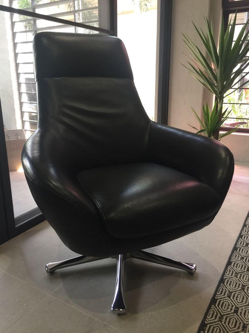 Kuka Brand Genuine Leather Swivel Accent Lounge Chair, Furniture & Home ...