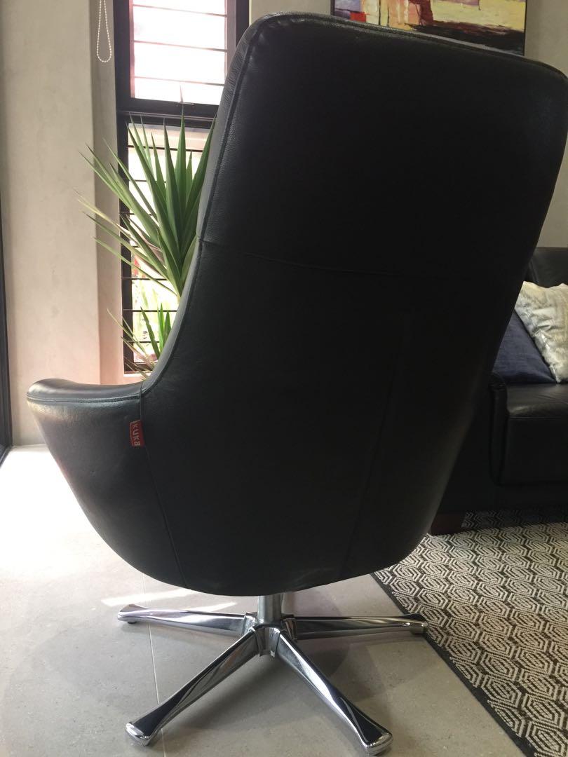 Kuka Brand Genuine Leather Swivel Accent Lounge Chair, Furniture & Home ...