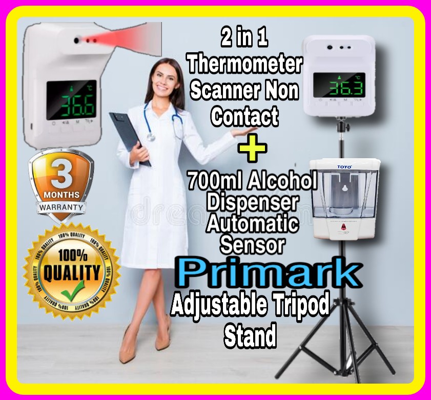 Smart Thermometer Scanner Non Contact with 700ml Alcohol Dispenser with ...