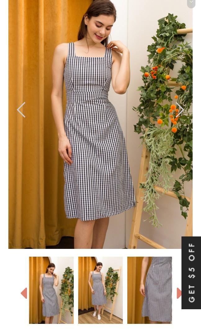 The Stage Walk DIANE GINGHAM PINAFORE DRESS IN BLACK, Women's Fashion ...