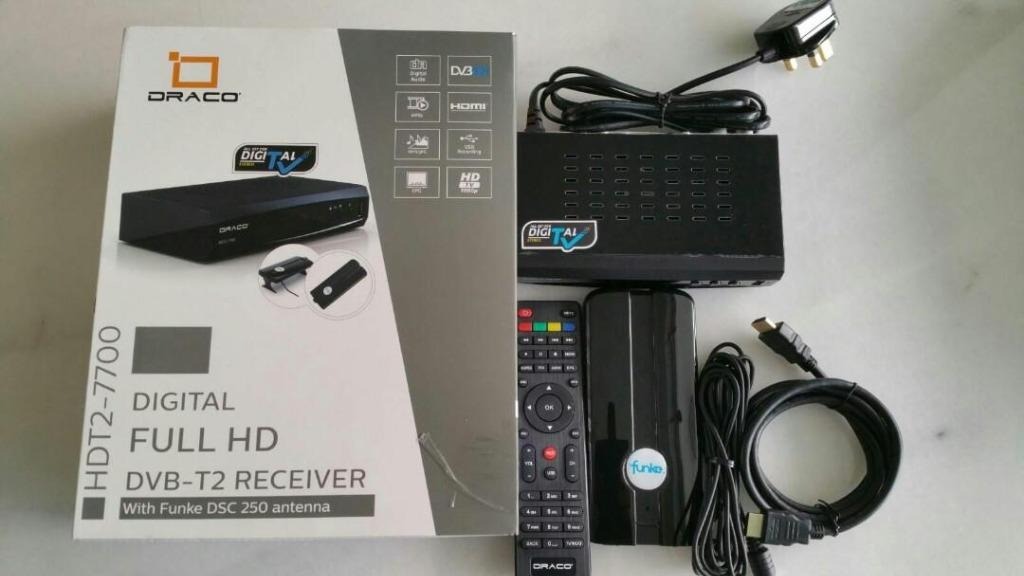 Draco DVB-T2 HDT2-7700 HD Receiver with Indoor Antenna, TV & Home ...