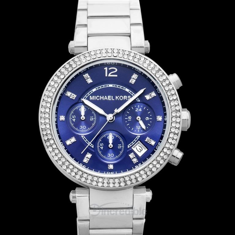 [NEW] Michael Kors Parker Chronograph Navy Dial Stainless Steel Ladies ...