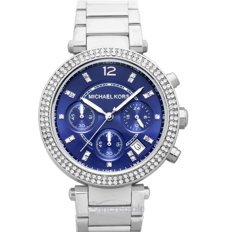 [NEW] Michael Kors Parker Chronograph Navy Dial Stainless Steel Ladies ...