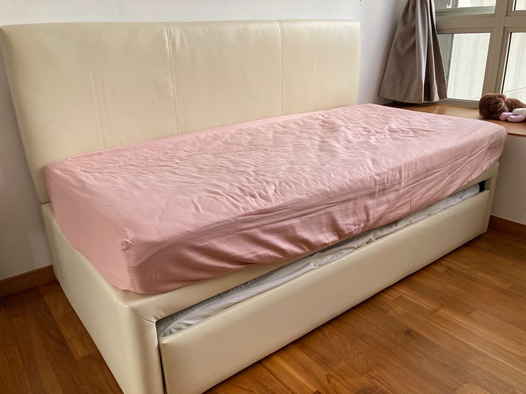 Custom made single bed plus pull out bed, Furniture & Home Living ...