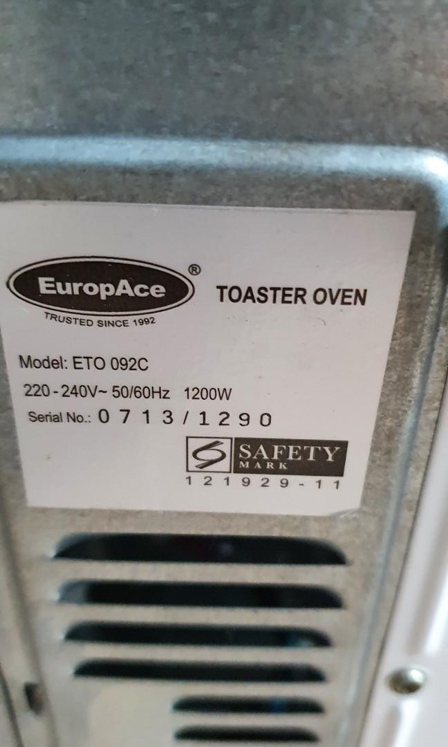 EuropAce Toaster Oven Model ETO 092C, TV & Home Appliances, Kitchen ...