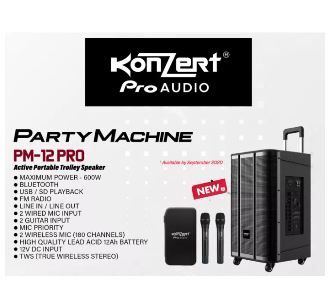 Konzert PM-12 PRO Active Portable Trolley Speaker With Bluetooth Wireless Rechargeable, Audio ...