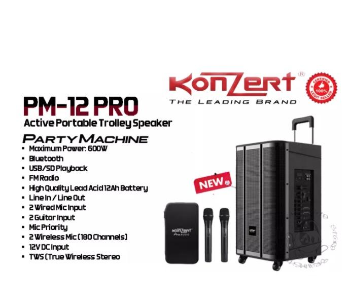 Konzert PM-12 PRO Active Portable Trolley Speaker With Bluetooth Wireless Rechargeable, Audio ...
