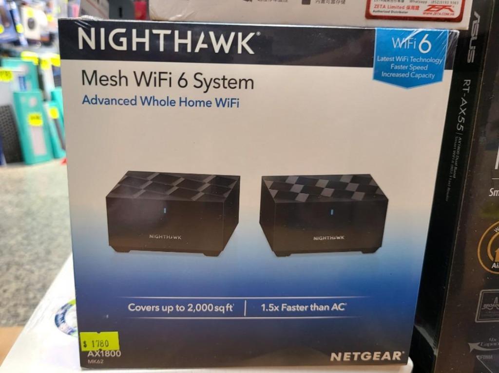 【全新行貨】Netgear Nighthawk MK62 雙頻 Mesh WiFi 6 無線網絡系統 2 機套裝 (AX1800), 電腦 ...