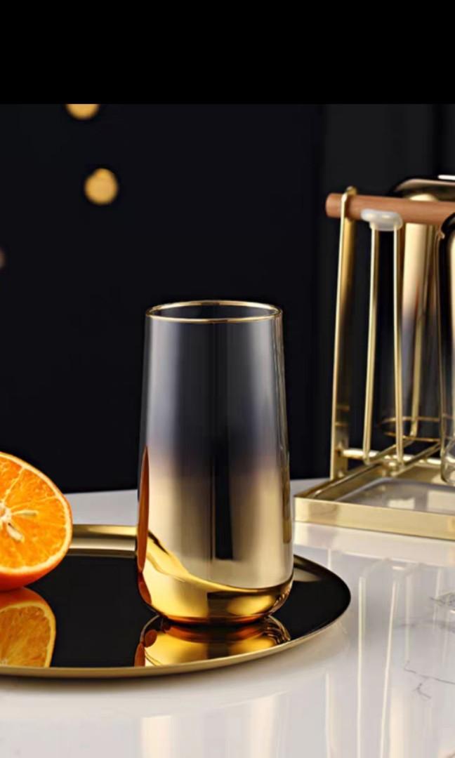 [Preorder] Luxury Gold Glass Cup Set of 6, Furniture & Home Living ...