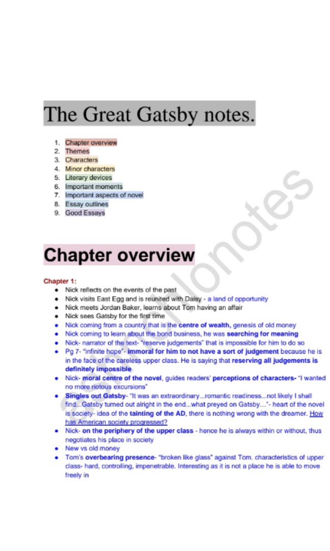 The Great Gatsby Notes ( A Level ), Hobbies & Toys, Books & Magazines ...