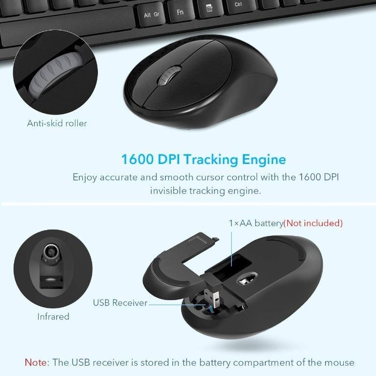 Wireless Keyboard Mouse Combo, WisFox 2.4GHz Slim Full-sized Advanced ...