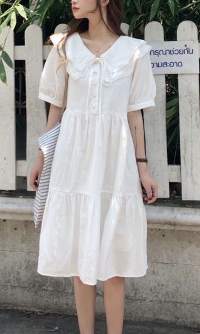 Collared White Tiered Puff Sleeve Dress, Women's Fashion, Dresses ...