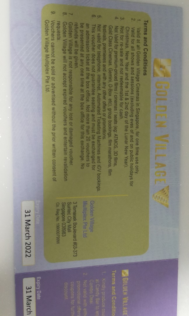 GV tickets, Tickets & Vouchers, Vouchers on Carousell