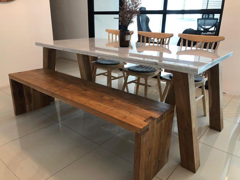 Hadrian Marble Dining Table & Bench, Furniture & Home Living, Furniture ...