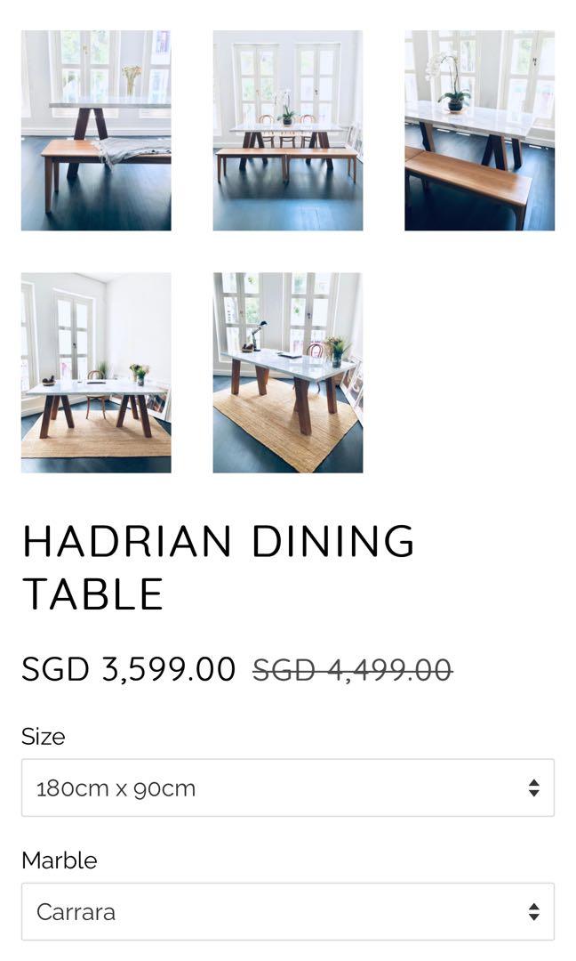 Hadrian Marble Dining Table & Bench, Furniture & Home Living, Furniture ...
