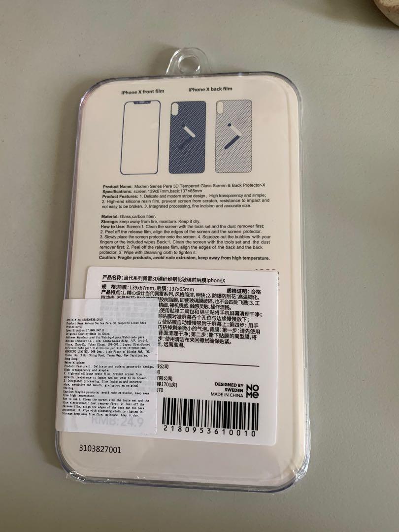 iPhone X Miniso 3D Tempered glass screen and back protector, Mobile ...