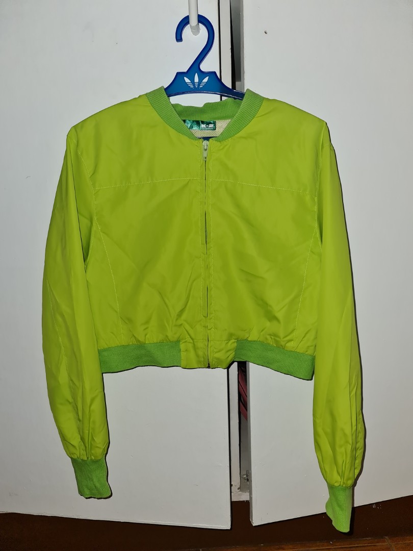 Neon Green Bomber Jacket cropped, Women's Fashion, Coats, Jackets and ...