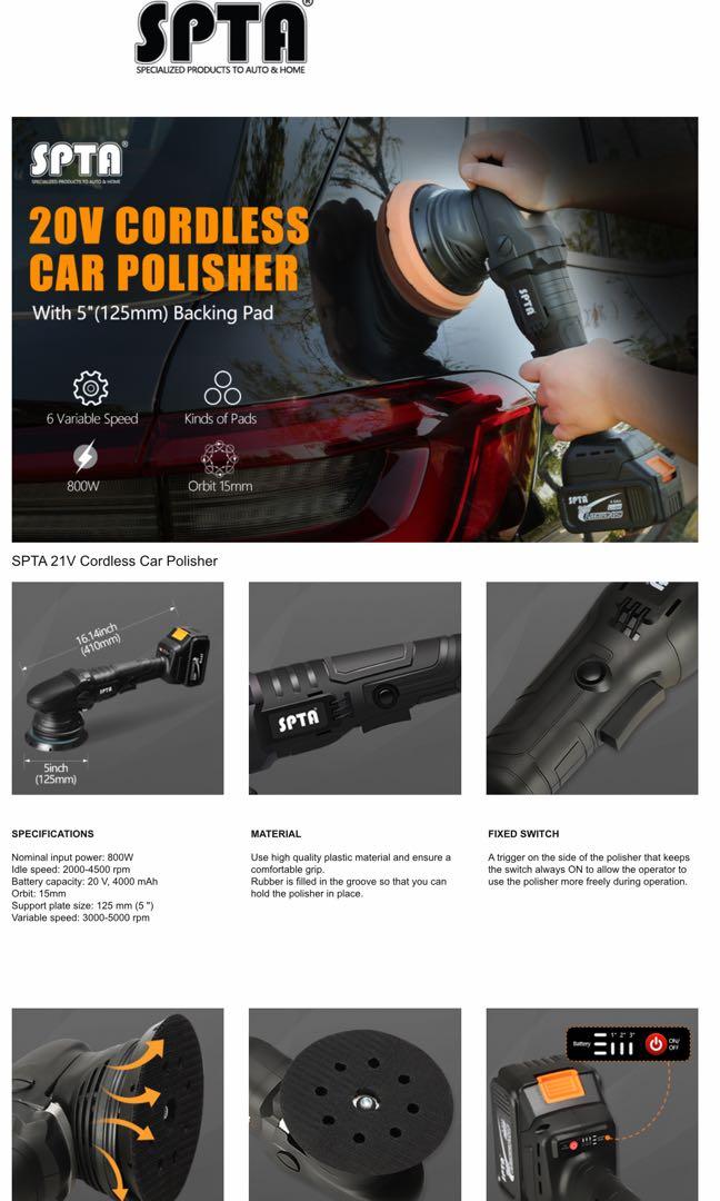 SPTA V2 CORDLESS CAR POLISHER POLISH DA Dual Action Random Orbital ...