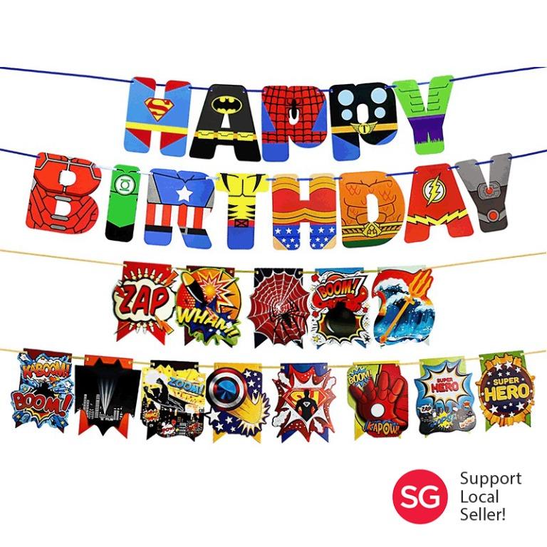 Super Hero Happy Birthday Lettering Banner Bunting Garland Flag ...