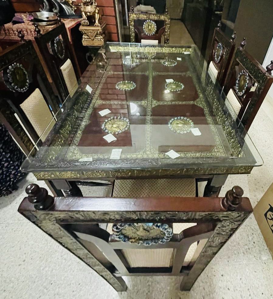 Unique Ethnic Peacock Design Dining Table with 6 Chairs (Indian Craft ...
