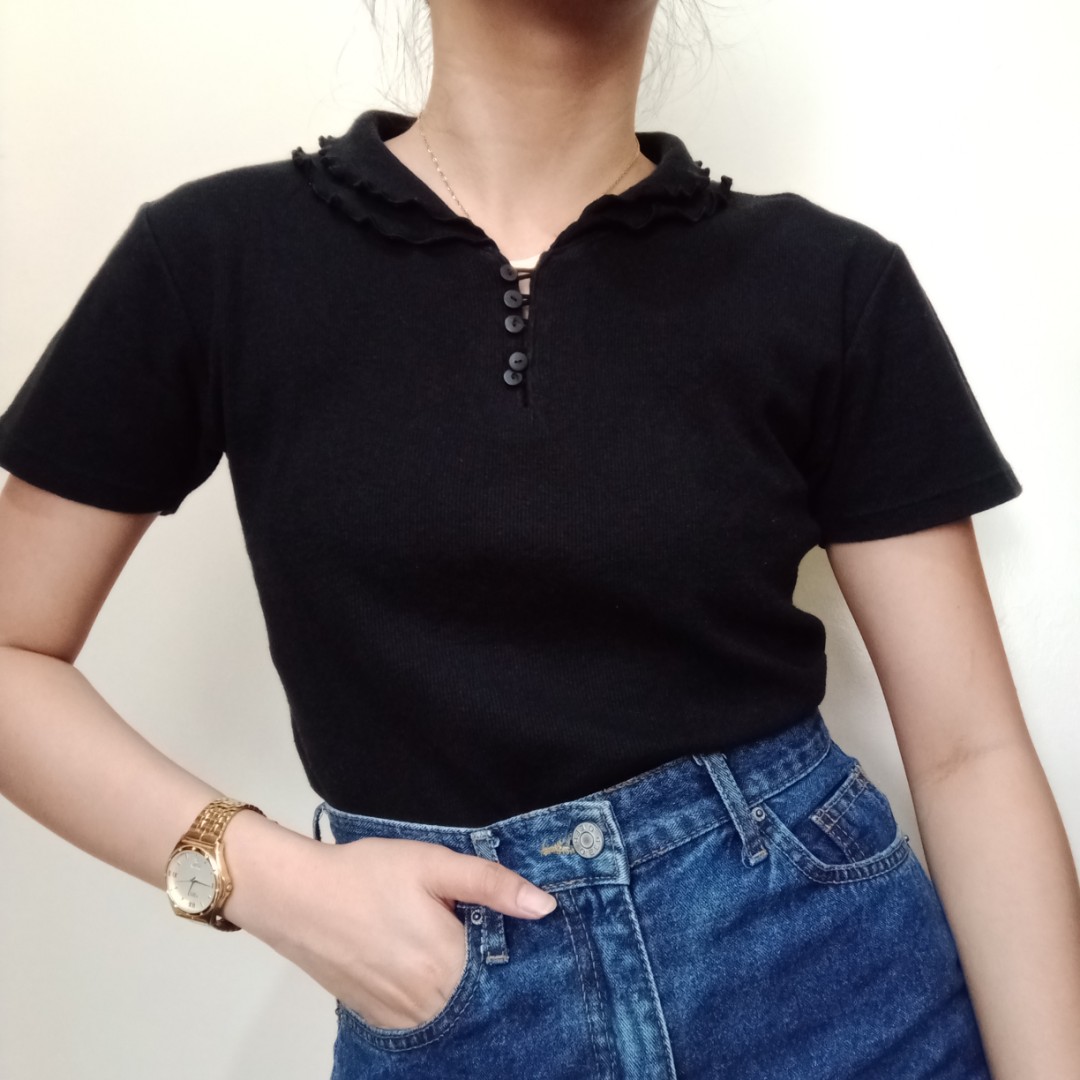 Black Polo Top, Women's Fashion, Tops, Others Tops on Carousell