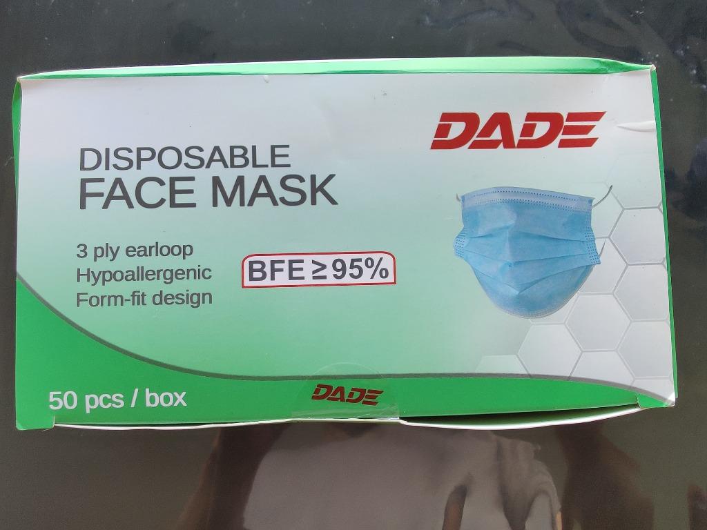 DADE Disposable Face Mask, Health & Nutrition, Face Masks & Face ...