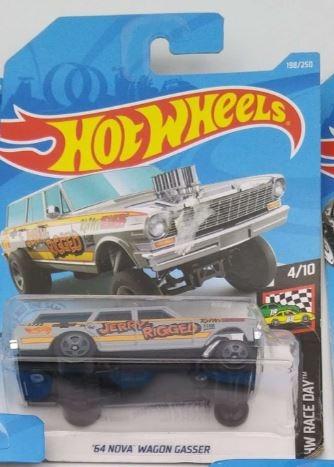 Hot Wheels 64 Chevy Nova Wagon Gasser Race Day Jerry Rigged Gray Mini ...