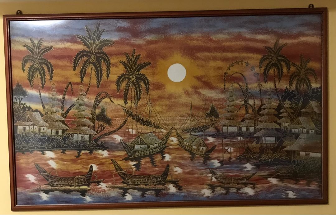 Indonesian Batik painting with wooden frame, Hobbies & Toys, Stationery ...