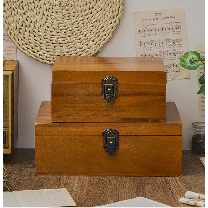 Vintage style wooden storage safe Box Organiser with locker ...